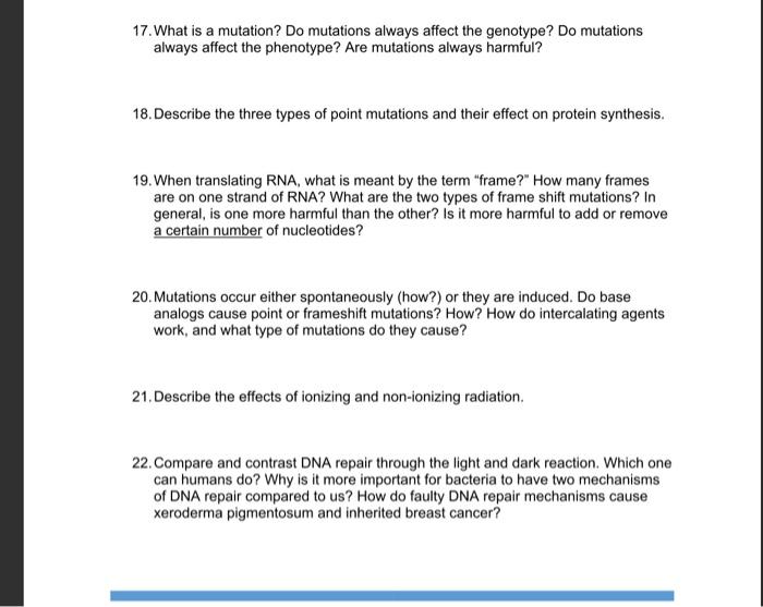Solved 17 What Is A Mutation Do Mutations Always Affect