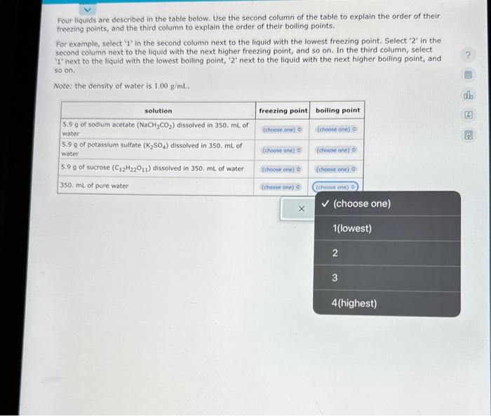 Solved Four liquids are described in the table below. Use | Chegg.com