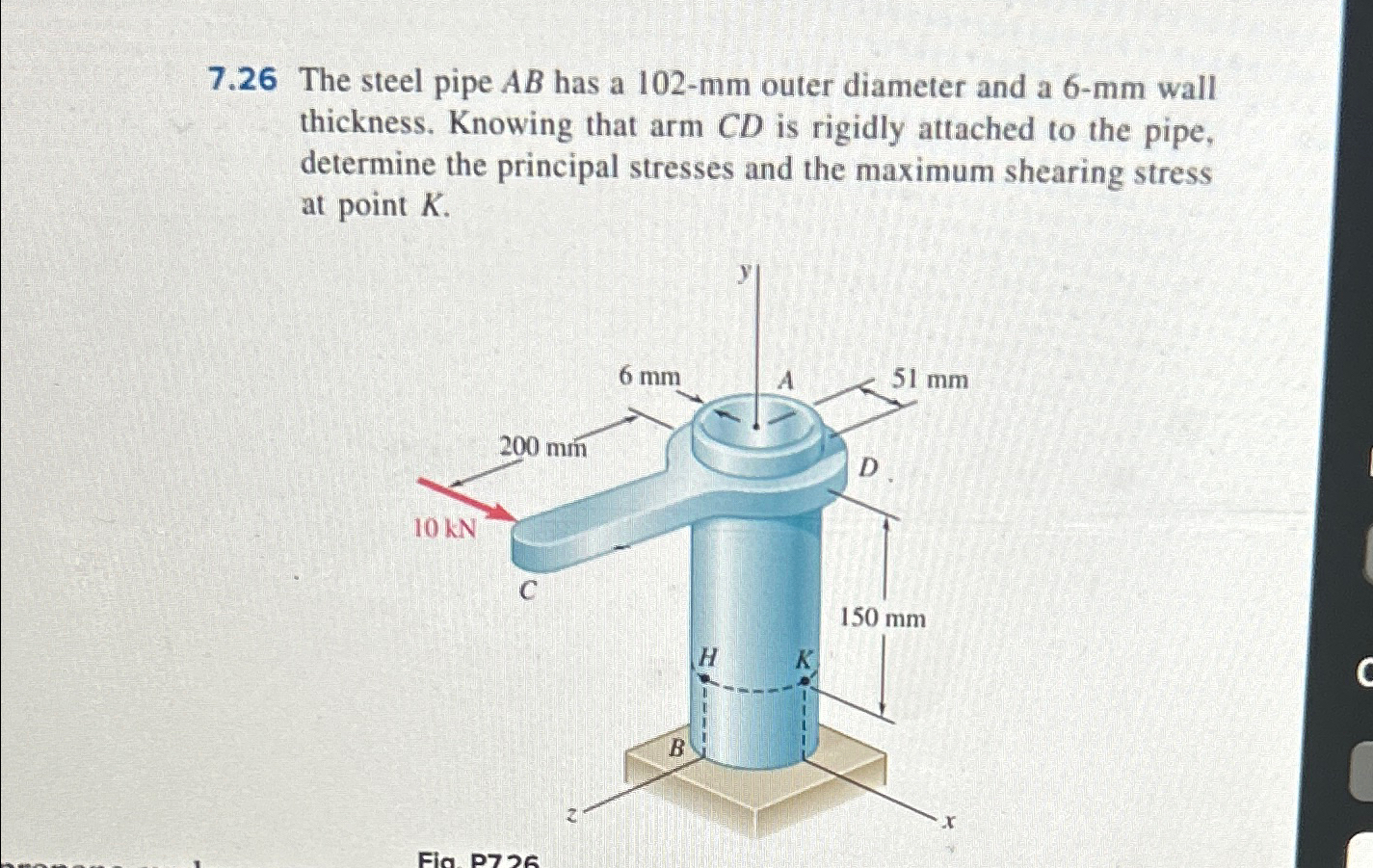 Solved 7.26 ﻿The steel pipe AB ﻿has a 102-mm ﻿outer diameter | Chegg.com