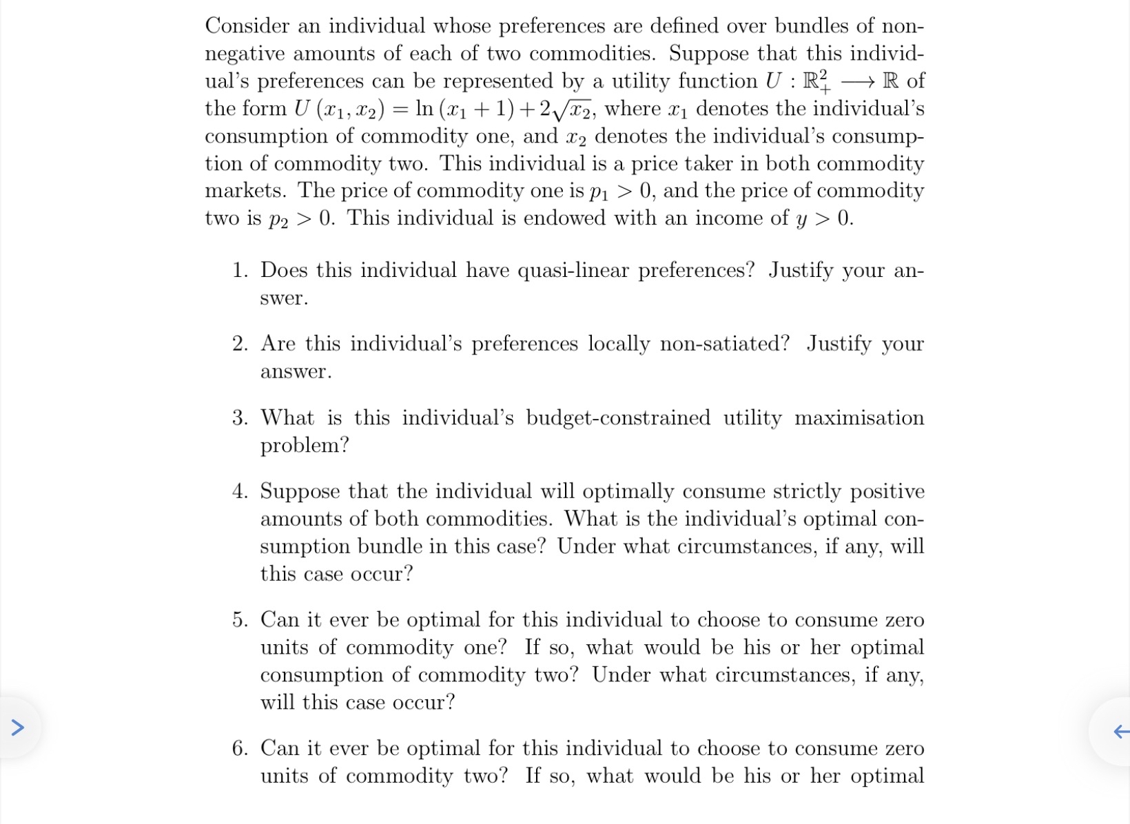 Solved Consider an individual whose preferences are defined | Chegg.com