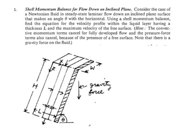 Solved 1. Shell Momentum Balance for Flow Down an Inclined | Chegg.com