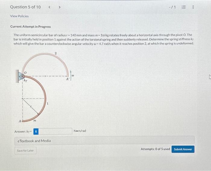 The uniform semicircular bar of radius r−140 mm and | Chegg.com