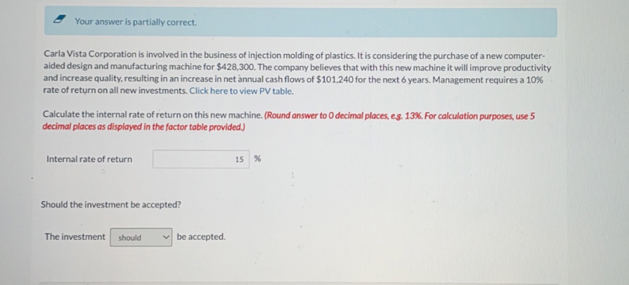 Your answer is partially correct.Carla Vista | Chegg.com