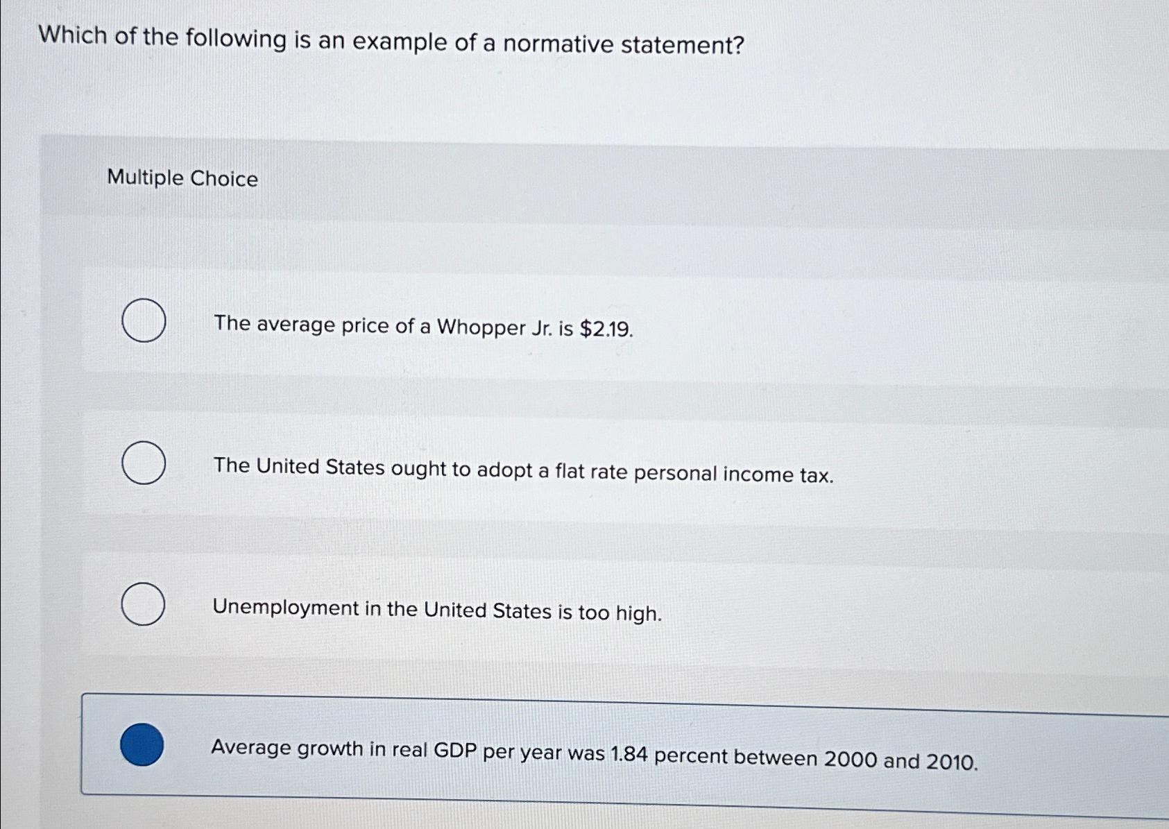 Solved Which of the following is an example of a normative | Chegg.com