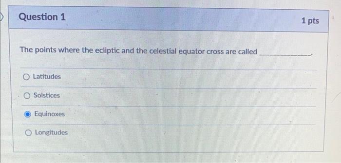 Solved The points where the ecliptic and the celestial | Chegg.com