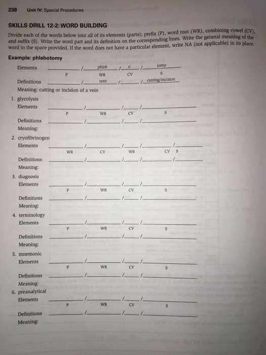 238 Unit IV: Special Procedures SKILLS DRILL 12-2: | Chegg.com