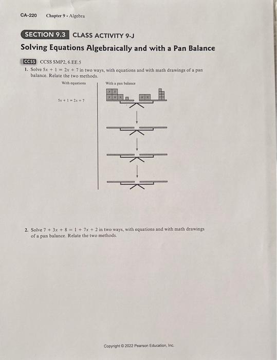 1. Solve 5x+1=2x+7 in two ways, with equations and | Chegg.com