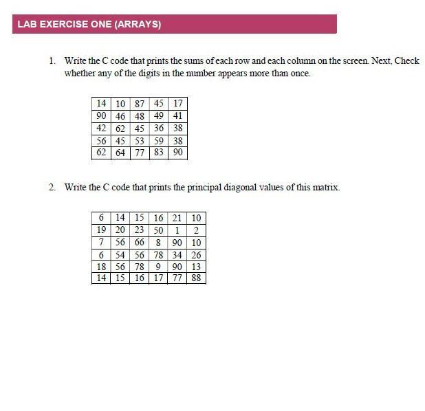 Solved Lab Exercise One Arrays 1 Write The C Code That