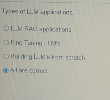 Solved Types of LLM applications.LLM RAG applicationsFine | Chegg.com