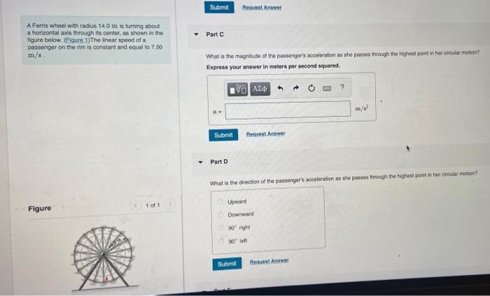 Solved A Ferris wheel with racius 14.0 m is turning about a | Chegg.com
