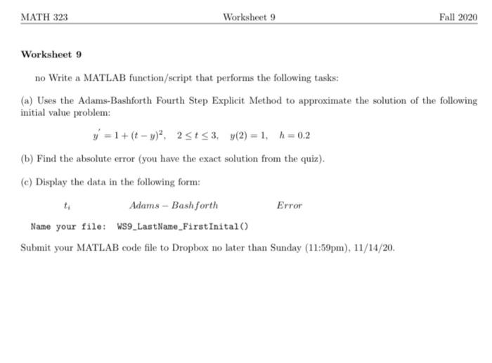 MATH 323 Worksheet 9 Fall 2020 Worksheet 9 no Write a | Chegg.com