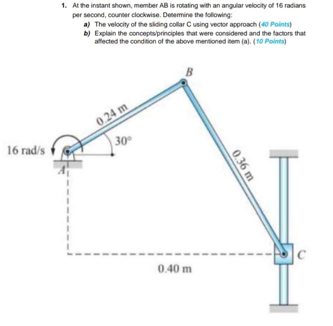 Solved 1. At the instant shown, member AB is rotating with | Chegg.com