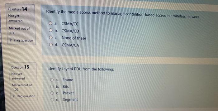 Solved Question 14 Identify the media access method to | Chegg.com