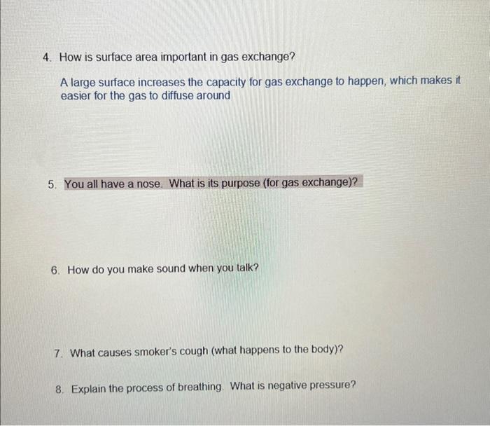 Solved 4. How is surface area important in gas exchange? A | Chegg.com