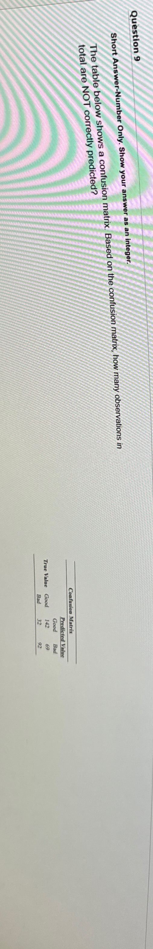 Question 9Short Answer-Number Only. Show your answer | Chegg.com