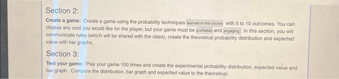 Solved Would somebody be able to create a game for section 2 | Chegg.com