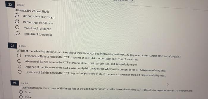 Solved 22 1 point The measure of ductility is ultimate | Chegg.com