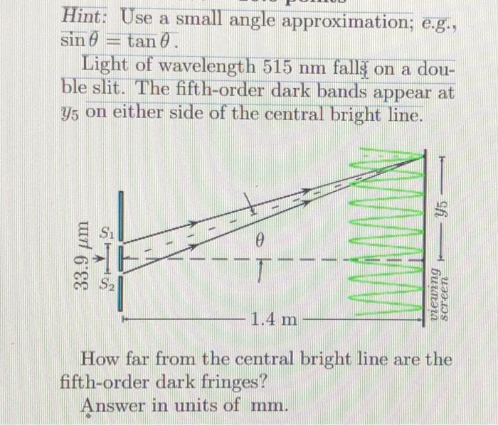 Solved Hint: Use a small angle approximation; e.g., | Chegg.com