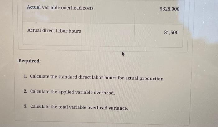 Solved Brief Exercise 10-39 Total Variable Overhead Variance | Chegg.com