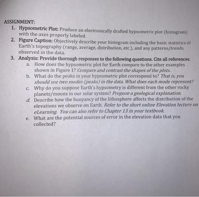 ASSIGNMENT: 1. Hypsometric Plot: Produce an | Chegg.com