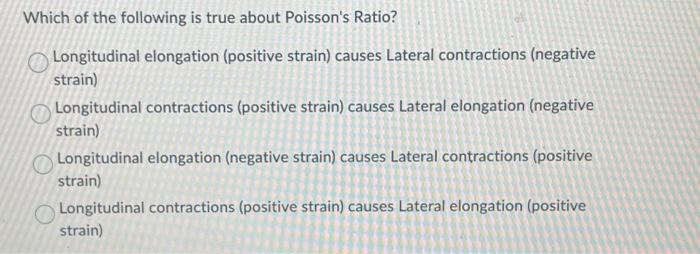 Solved Which of the following is true about Poisson's Ratio? | Chegg.com