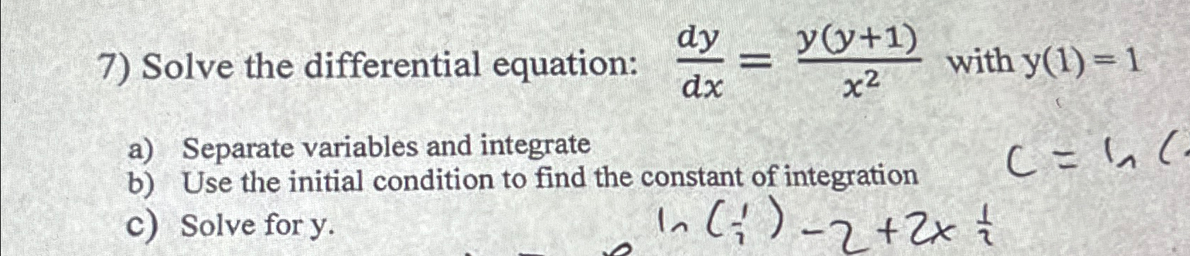 Solved Solve the differential equation: dydx=y(y+1)x2 ﻿with | Chegg.com