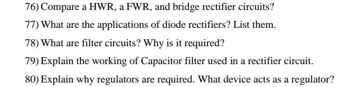 Solved 76) Compare a HWR, a FWR, and bridge rectifier | Chegg.com
