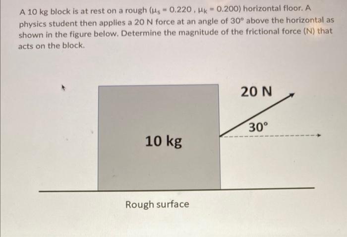 Solved A 10 kg block is at rest on a rough | Chegg.com