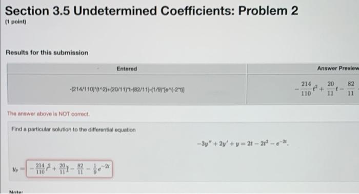 Solved Section 3.5 Undetermined Coefficients: Problem 2 (1 | Chegg.com