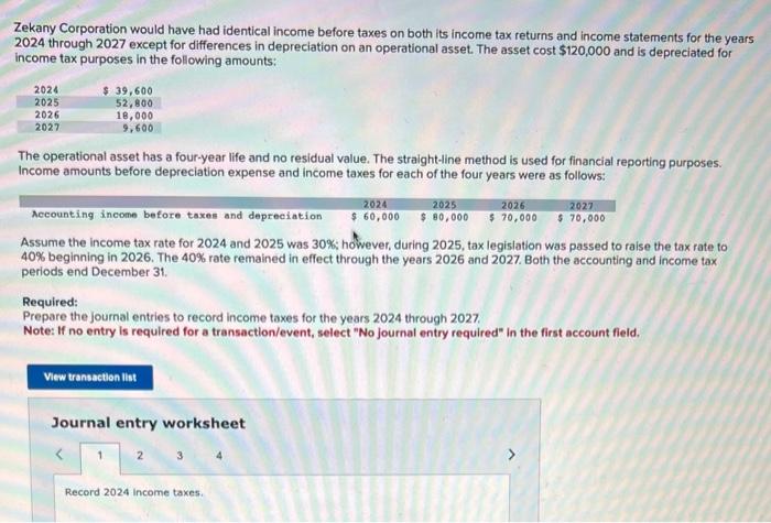 Solved Zekany Corporation would have had identical income | Chegg.com