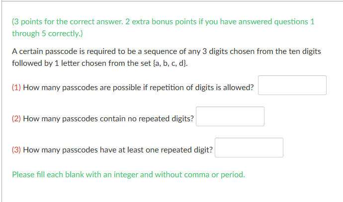 Solved ( 3 ﻿points for the correct answer. 2 ﻿extra bonus | Chegg.com