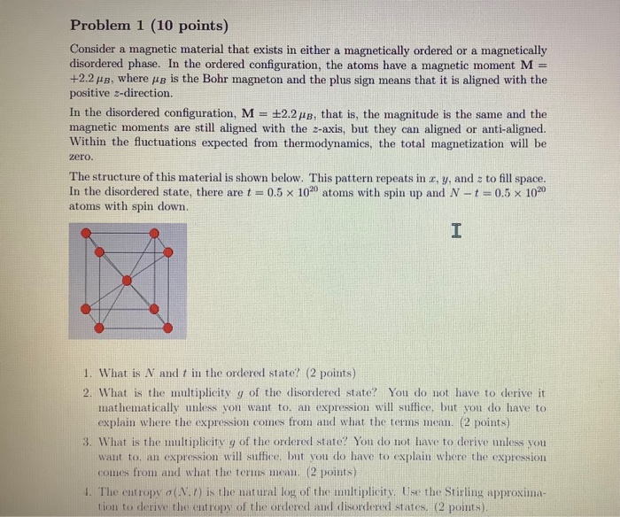 Solved Problem 1 (10 points) Consider a magnetic material | Chegg.com