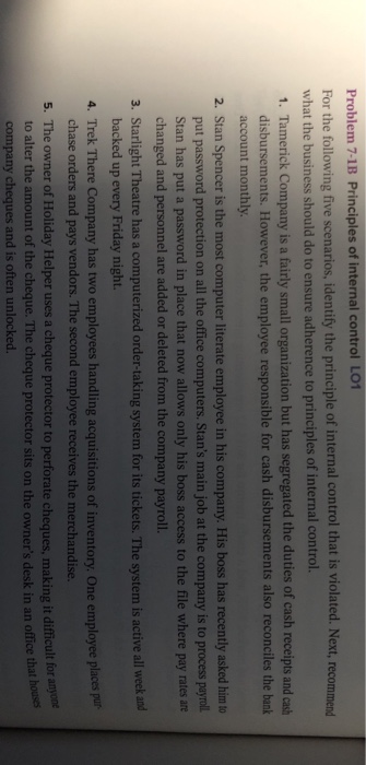 Solved Problem 7-1B Principles of internal control L01 For | Chegg.com