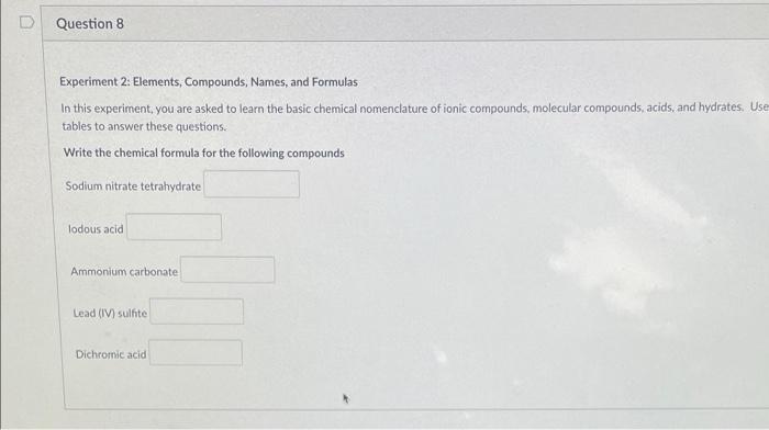 Solved Experiment 2 Elements Compounds Names And