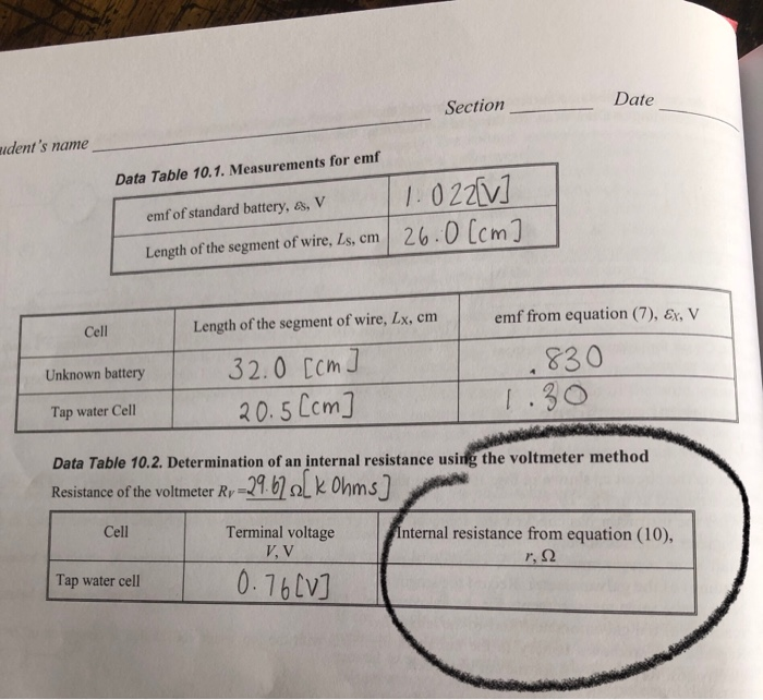 Solved Date Section zident's name Data Table 10.1. | Chegg.com