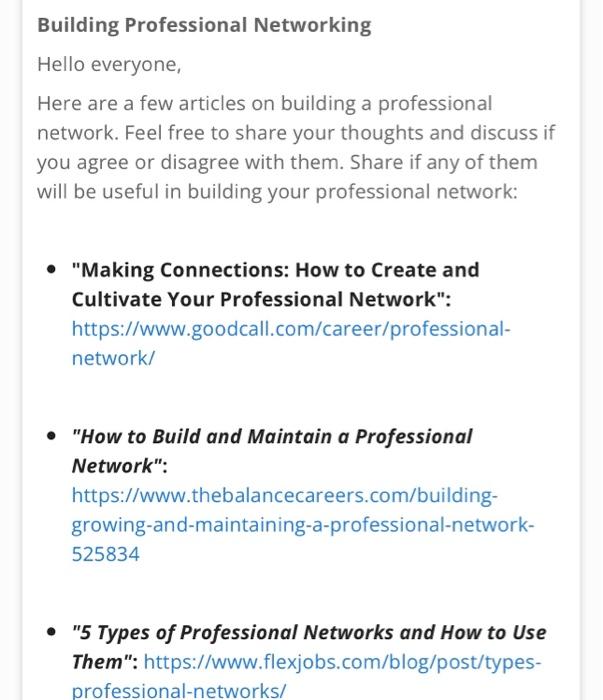 Solved Building Professional Networking Hello everyone, Here | Chegg.com