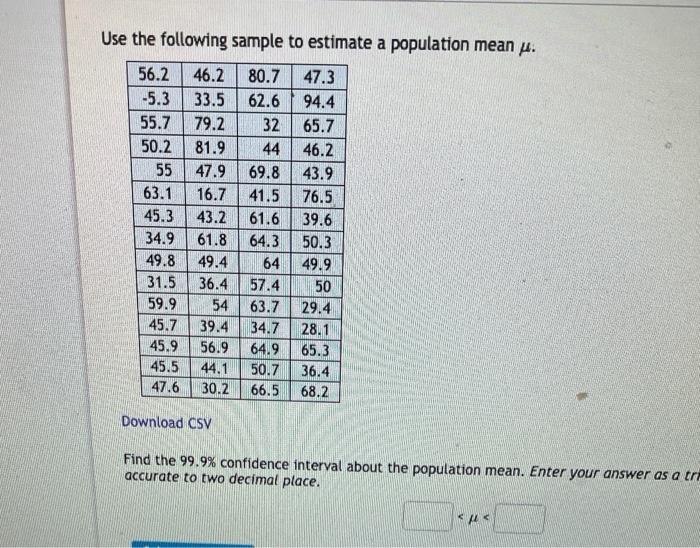 Solved Use the following sample to estimate a population | Chegg.com