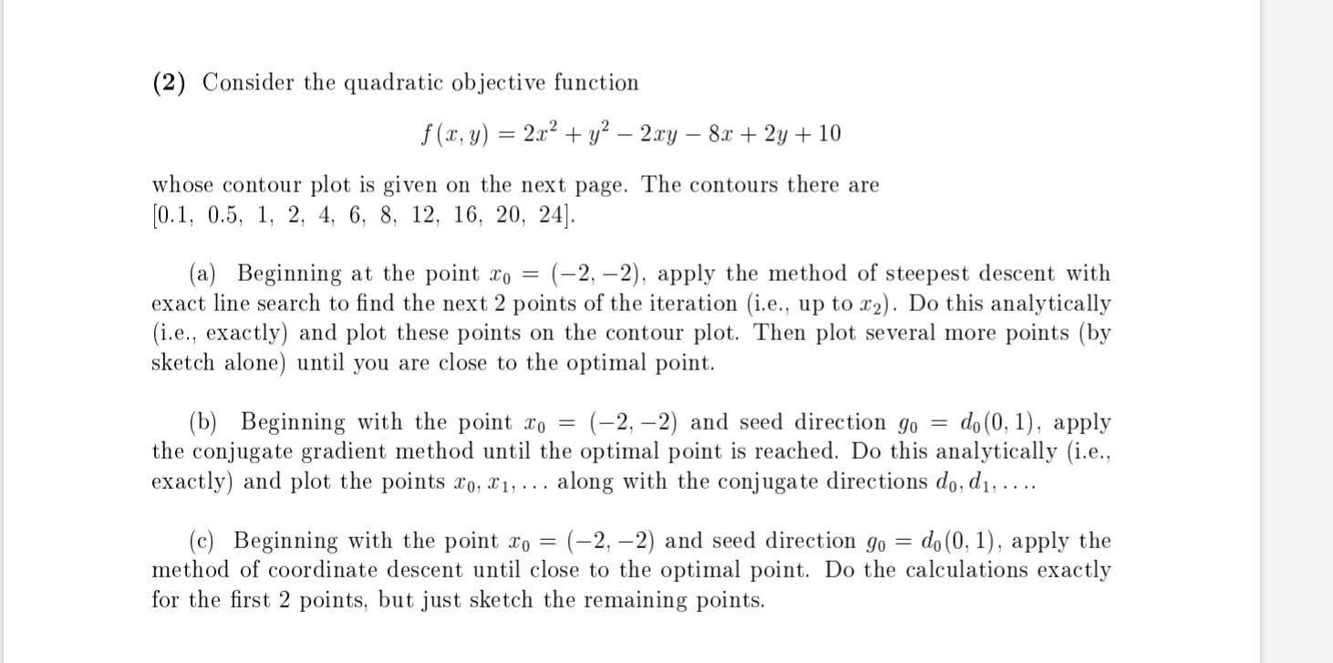 (2) Consider the quadratic objective function f (x, | Chegg.com