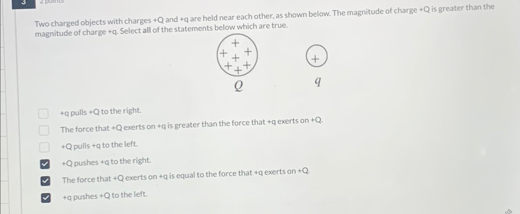Solved Two charged objects with charges +Q ﻿and +q ﻿are held | Chegg.com