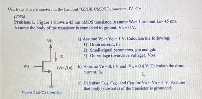 Solved Use transistor parameters in the handout "GPDK CMOS | Chegg.com