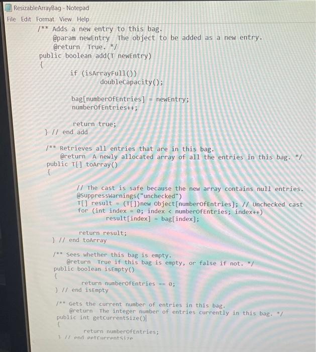 Solved in java, there are 4 File: bagInterface, | Chegg.com