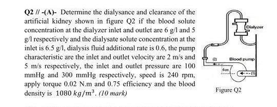 Solved Dialyzer Q2 // -A)- Determine the dialysance and | Chegg.com