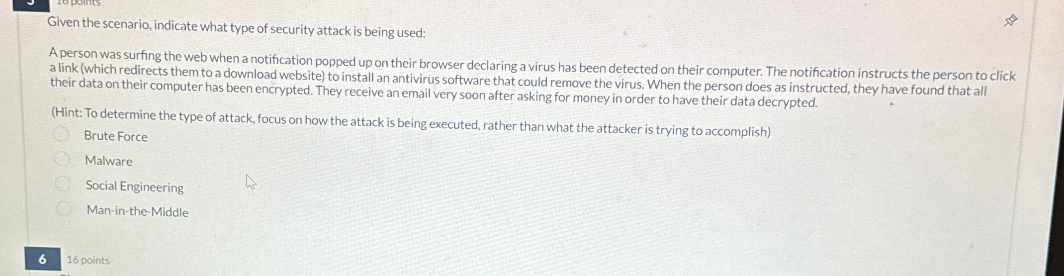 Solved Given the scenario, indicate what type of security | Chegg.com