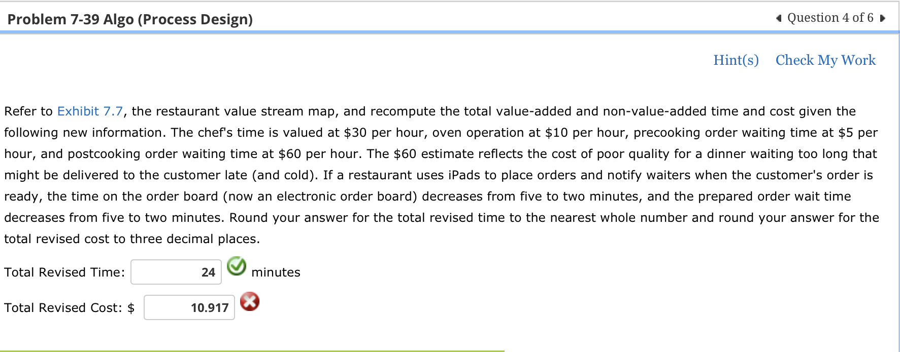 Solved Refer to Exhibit 7.7, ﻿the restaurant value stream | Chegg.com