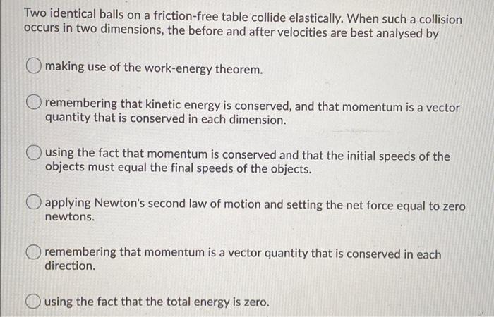 Solved Two identical balls on a friction-free table collide | Chegg.com