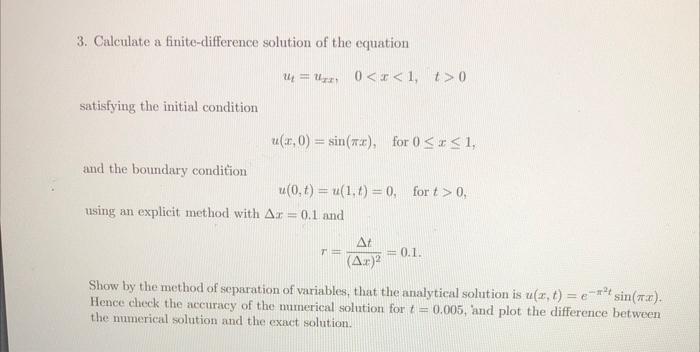 Solved 3. Calculate a finite-difference solution of the | Chegg.com