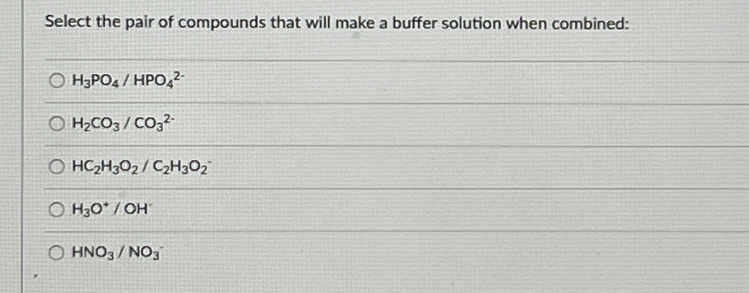 Solved Select the pair of compounds that will make a buffer | Chegg.com