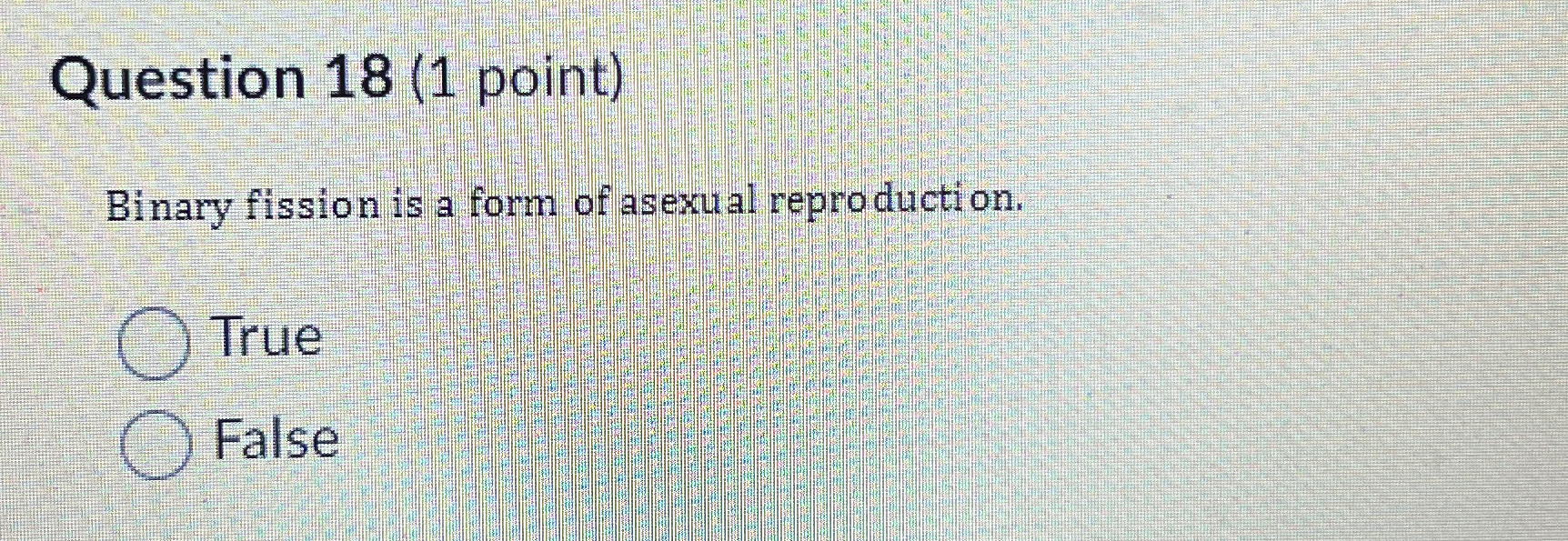 Solved Question 18 (1 ﻿point)Binary fission is a form of | Chegg.com