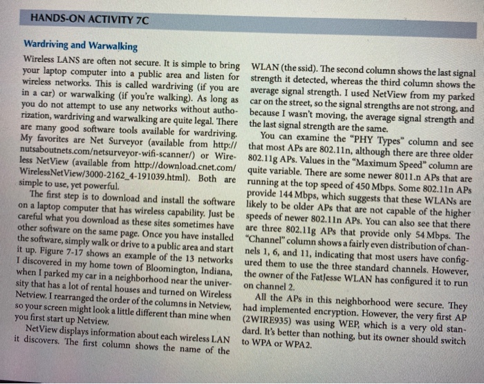 HANDS-ON ACTIVITY 7C Wardriving and Warwalking | Chegg.com