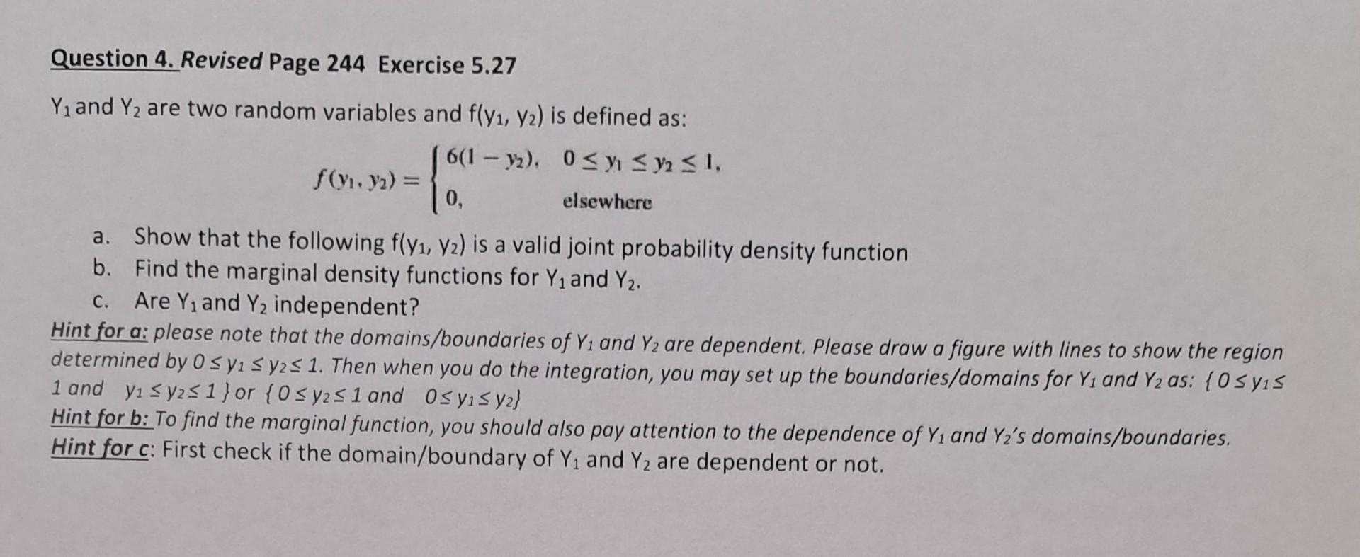 Solved Y1 and Y2 are two random variables and f(y1,y2) is | Chegg.com
